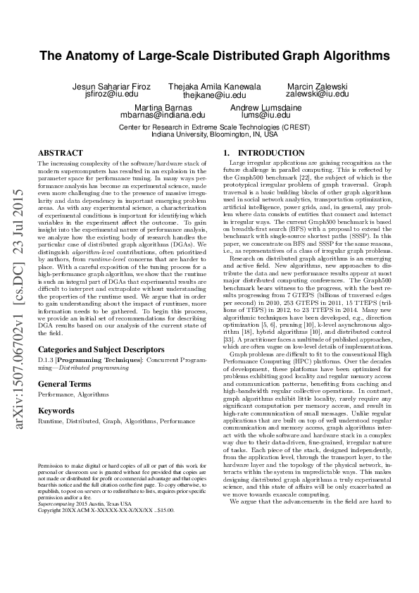 Pdf The Anatomy Of Large Scale Distributed Graph Algorithms Jesun
