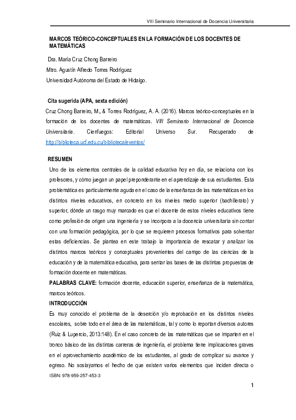 (PDF) MARCOS TEÓRICO-CONCEPTUALES EN LA FORMACIÓN DE LOS DOCENTES DE ...