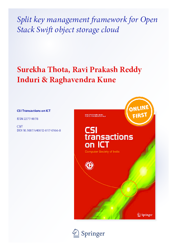 (PDF) CSI Transactions on ICT Split key management framework for Open Stack Swift object storage ...