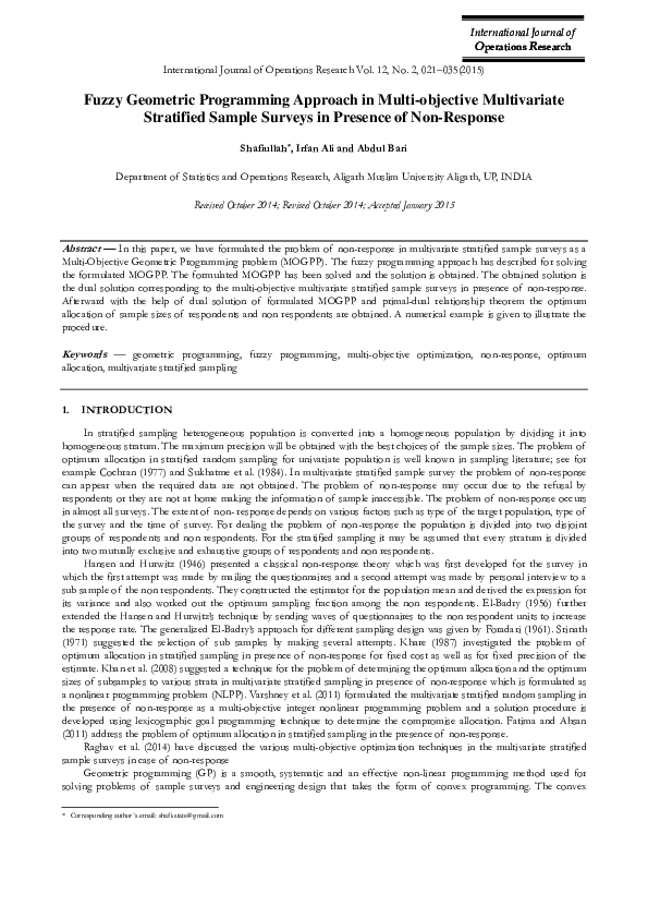 (PDF) Fuzzy Geometric Programming Approach in Multivariate Stratified ...