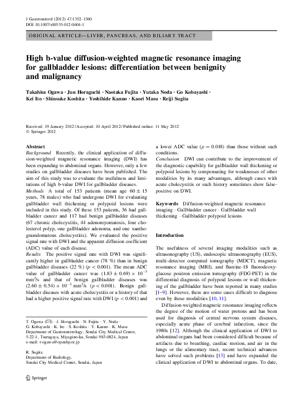 (PDF) High b-value diffusion-weighted magnetic resonance imaging for gallbladder lesions ...