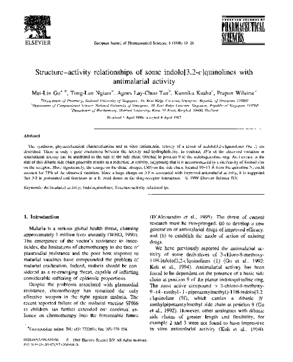 (PDF) Structure—activity relationships of some indolo[3,2-c]quinolines with antimalarial activity