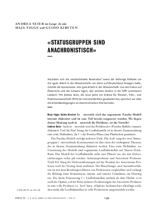 (PDF) "Statusgruppen sind anachronistisch": Andrea Seier im Gespräch ...