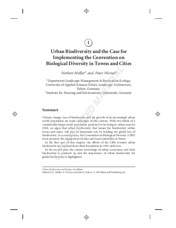 (PDF) Urban Biodiversity and the Case for Implementing the Convention ...