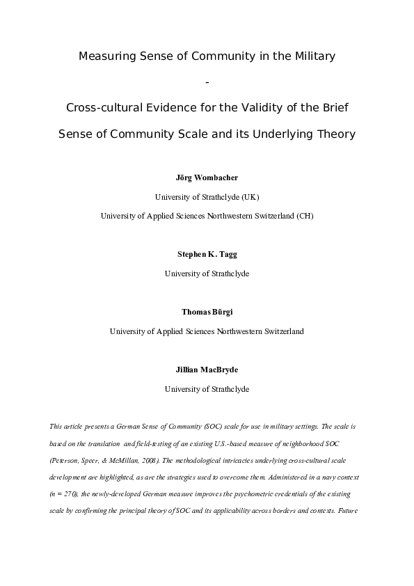 (DOC) Measuring sense of community in the military: cross‐cultural ...