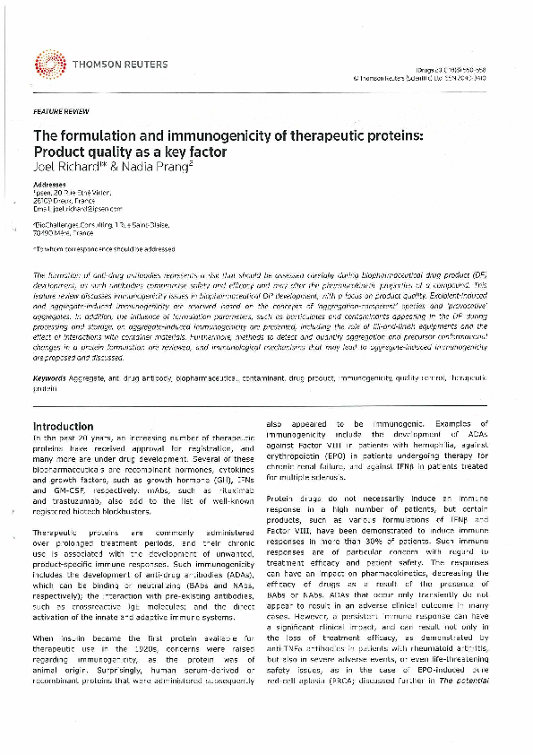 (PDF) The formulation and immunogenicity of therapeutic proteins ...