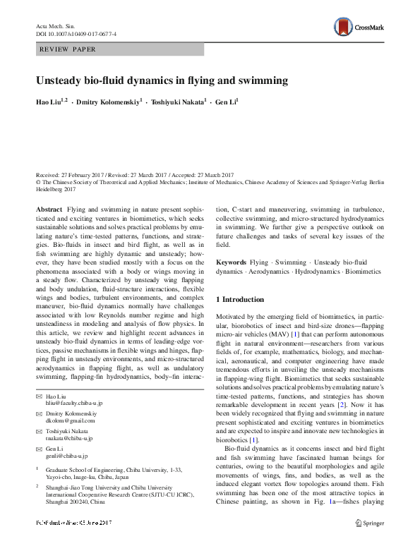 (PDF) Unsteady bio-fluid dynamics in flying and swimming