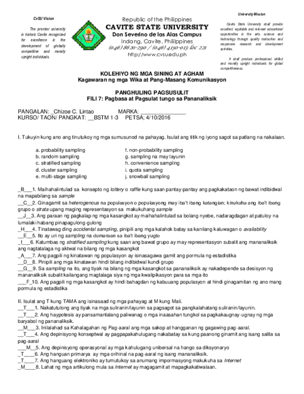 (DOC) KOLEHIYO NG MGA SINING AT AGHAM Kagawaran ng mga Wika at Pang-Masang Komunikasyon ...