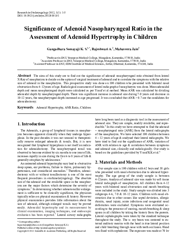 (PDF) Significance of Adenoid Nasopharyngeal Ratio in the Assessment of ...
