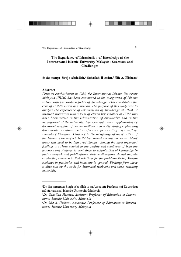 (PDF) Broadening the dimensions of Islamization of knowledge: Mohd ...