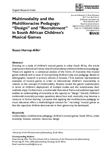 (PDF) Multimodality and the Multiliteracies Pedagogy: " Design " and " Recruitment " in South ...