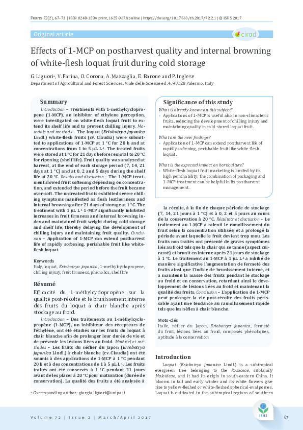 (PDF) Effects of 1-MCP on postharvest quality and internal browning of white-flesh loquat fruit ...