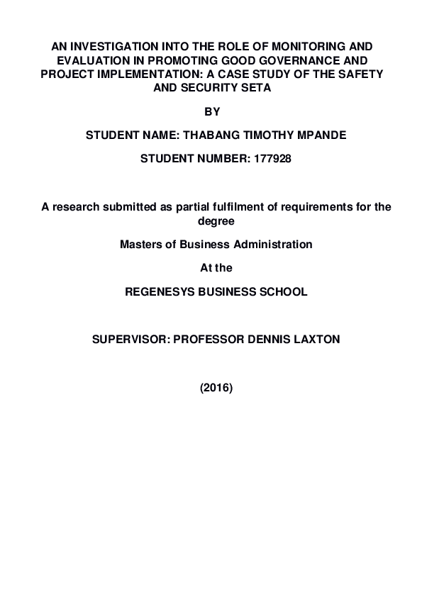 (PDF) AN INVESTIGATION INTO THE ROLE OF MONITORING AND EVALUATION IN PROMOTING GOOD GOVERNANCE ...