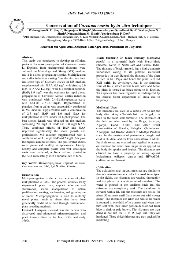 (PDF) Conservation of Curcuma caesia by in vitro techniques