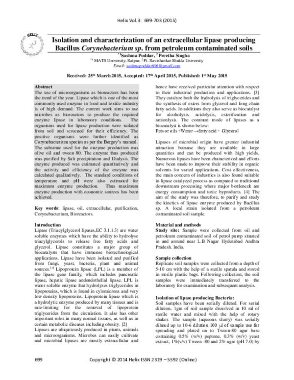 (PDF) Isolation and characterization of an extracellular lipase producing Bacillus ...