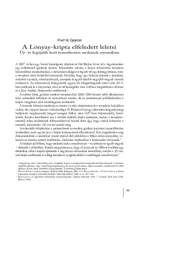 (PDF) A Lónyay-kripta elfeledett leletei