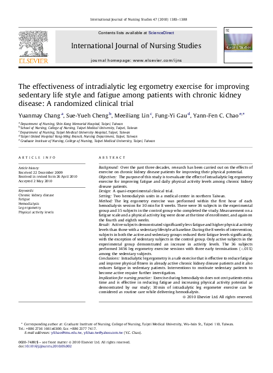 (PDF) The effectiveness of intradialytic leg ergometry exercise for ...