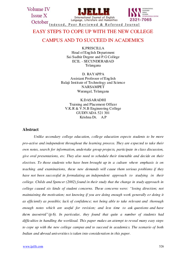 (PDF) EASY STEPS TO COPE UP WITH THE NEW COLLEGE CAMPUS AND TO SUCCEED ...