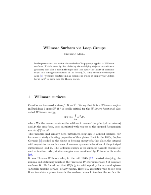 (PDF) Willmore Surfaces via Loop Groups | Eduardo Mota - Academia.edu