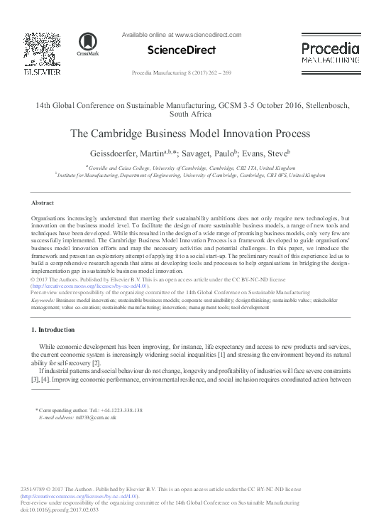 (PDF) The Cambridge Business Model Innovation Process