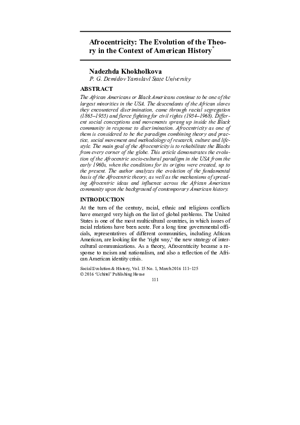 (PDF) Afrocentricity: The Evolution of the Theo- ry in the Context of ...
