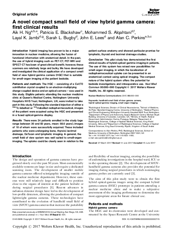 (PDF) A novel compact small field of view hybrid gamma camera: first ...