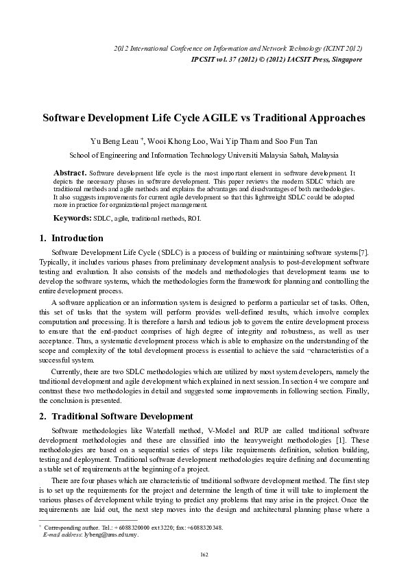 (PDF) Software Development Life Cycle AGILE vs Traditional Approaches
