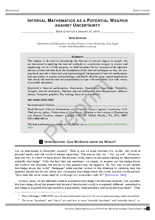 (PDF) Interval Mathematics as a Potential Weapon against Uncertainty