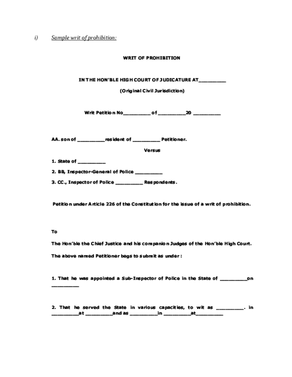 (DOC) Sample writ of prohibition