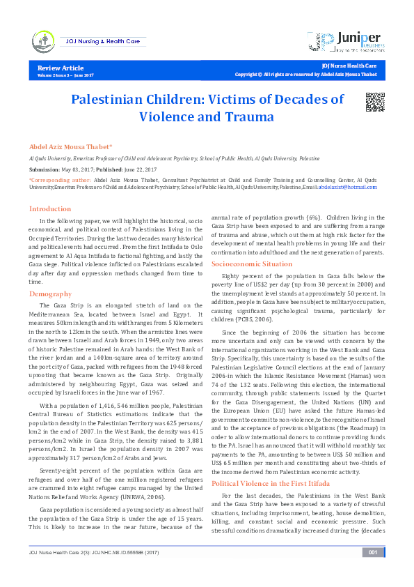 (PDF) Chapter_ Palestinian Children Victims of decades of violence and ...