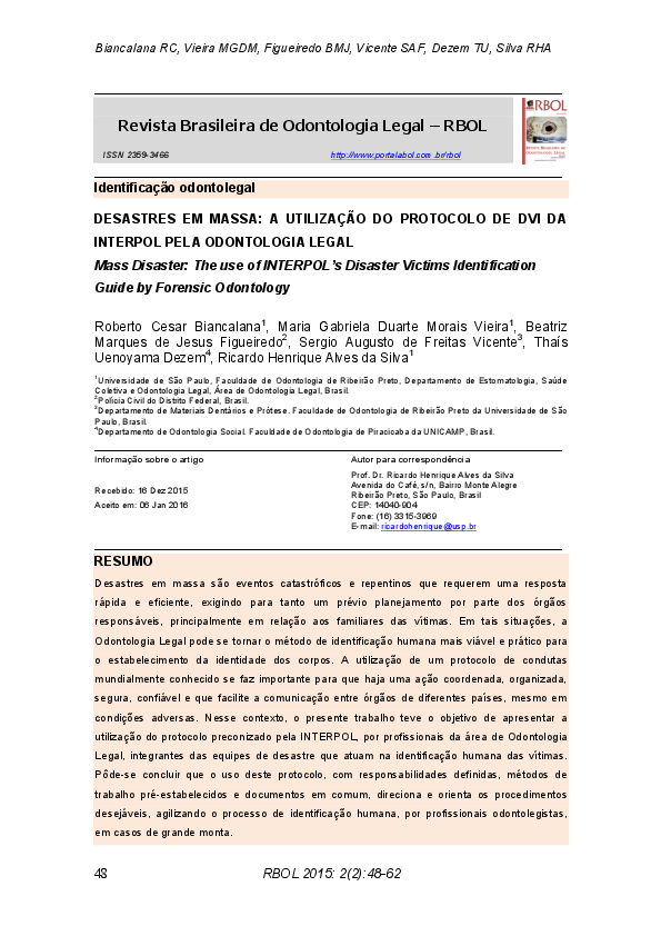 (PDF) DESASTRES EM MASSA: A UTILIZAÇÃO DO PROTOCOLO DE DVI DA INTERPOL ...