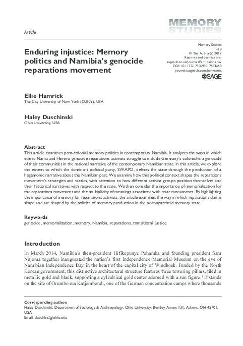 (PDF) Enduring Injustice: Memory Politics and Namibia's Genocide ...