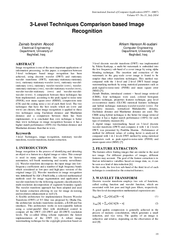 (PDF) 3-Level Techniques Comparison based Image Recognition