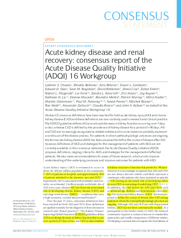 (PDF) Acute kidney disease and renal recovery: consensus report of the ...