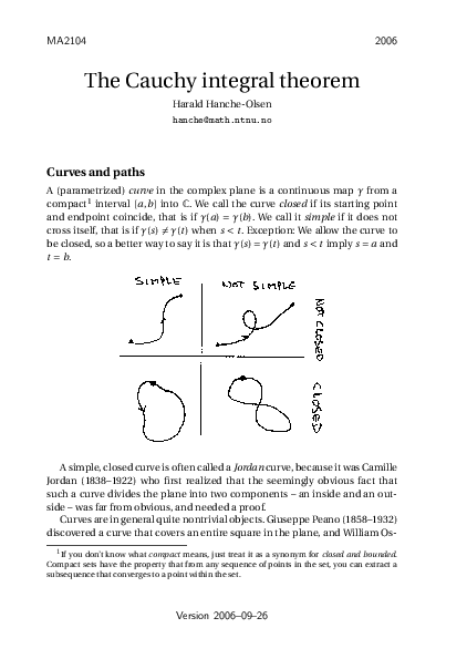 (PDF) The Cauchy integral theorem Curves and paths