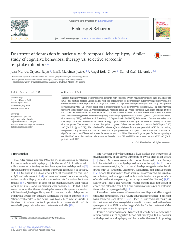 (PDF) Treatment of depression in patients with temporal lobe epilepsy: A pilot study of ...