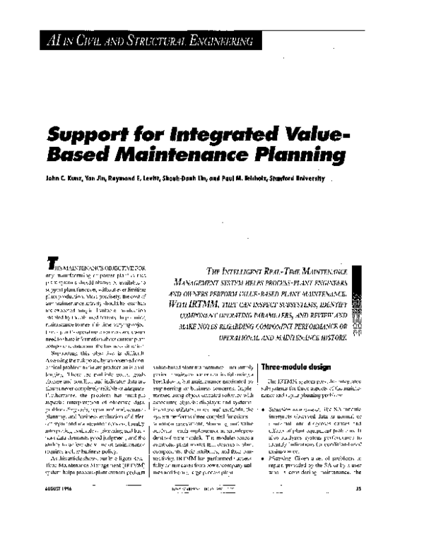 (PDF) Support for integrated value-based maintenance planning