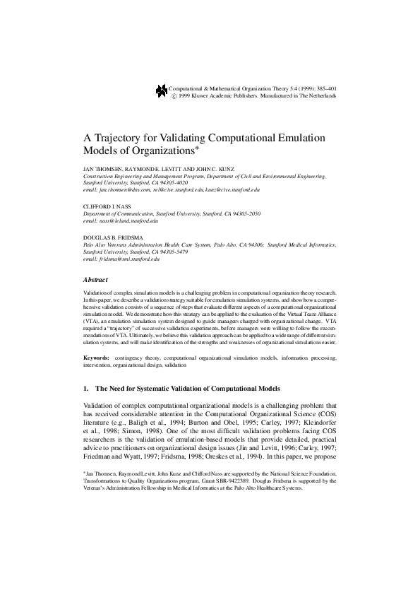 Pdf A Trajectory For Validating Computational Emulation Models Of