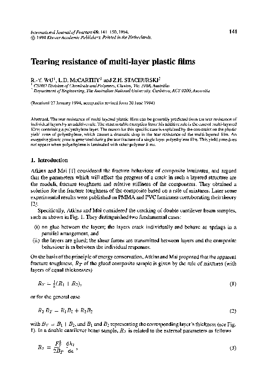 (PDF) Tearing resistance of multi-layer plastic films