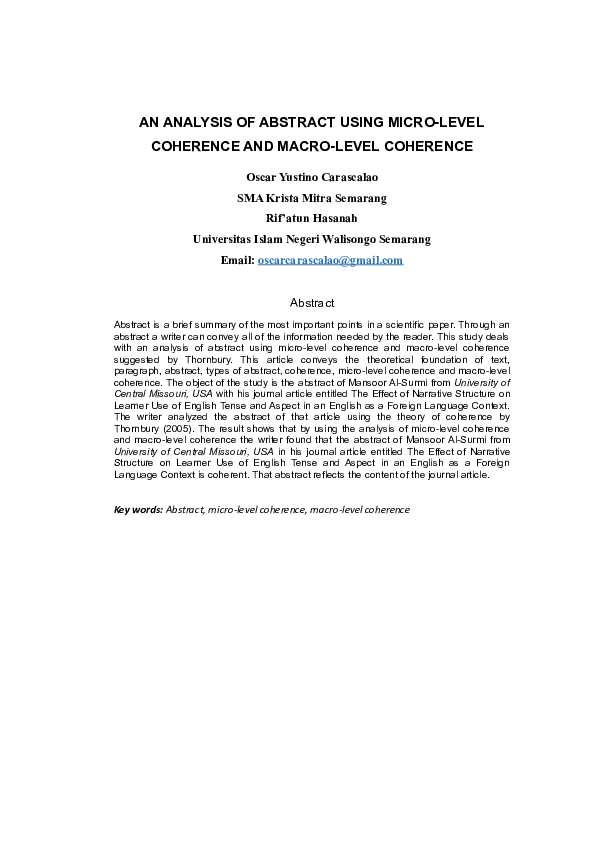 (DOC) AN ANALYSIS OF ABSTRACT USING MICRO-LEVEL COHERENCE AND MACRO ...