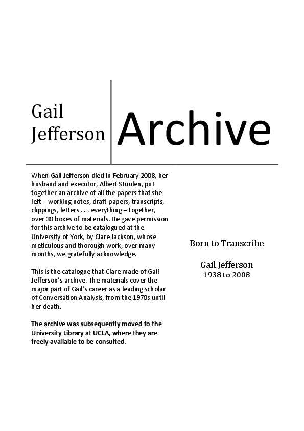 (PDF) Gail Jefferson Archive Catalogue. UCLA. Pdf. The Gail Jefferson ...