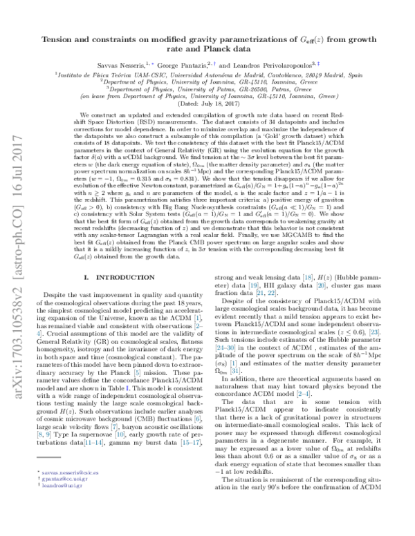 (PDF) Tension and constraints on modified gravity parametrizations of Geff(z) from growth rate ...