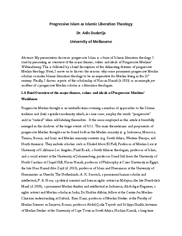 (PDF) Progressive Islam as Islamic Liberation Theology