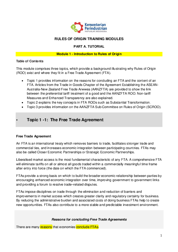 (PDF) RULES OF ORIGIN TRAINING MODULES