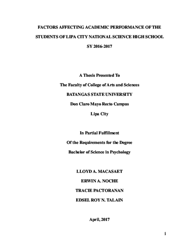 (DOC) FACTORS AFFECTING ACADEMIC PERFORMANCE OF THE STUDENTS OF LIPA ...