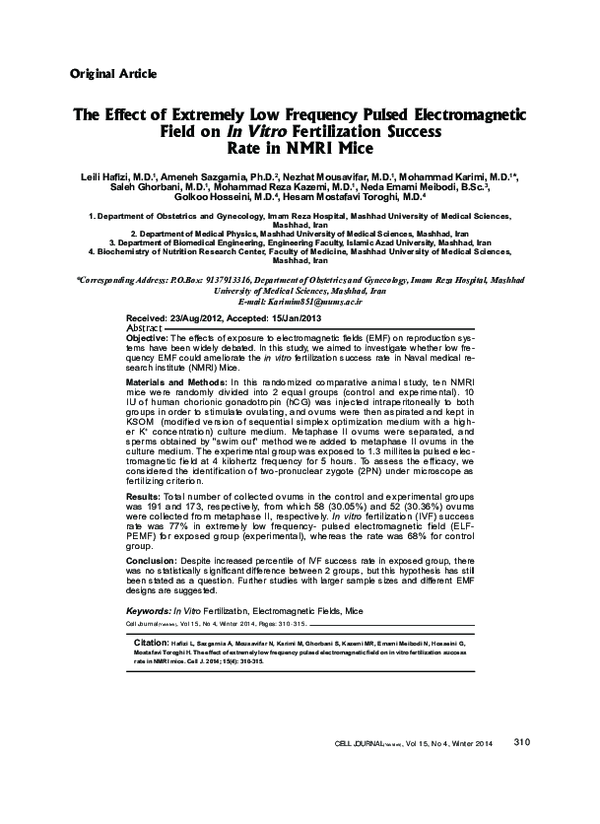 (PDF) The effect of extremely low frequency pulsed electromagnetic field on in vitro ...