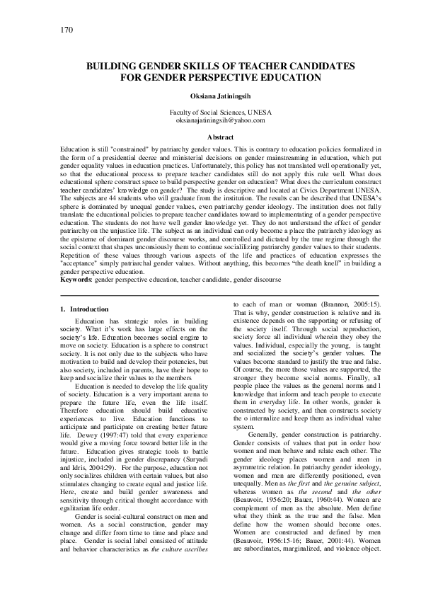 (PDF) BUILDING GENDER SKILLS OF TEACHER CANDIDATES FOR GENDER ...
