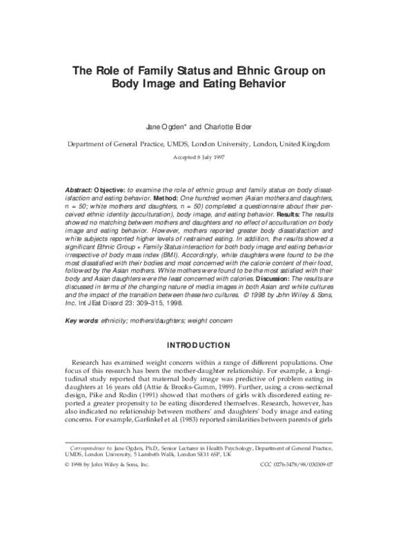 (PDF) The role of family status and ethnic group on body image and ...