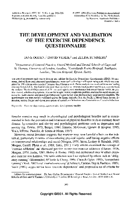 (PDF) The development and validation of the Exercise Dependence ...