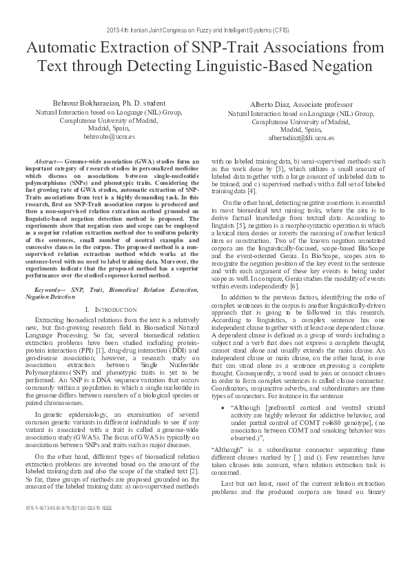 Pdf Automatic Extraction Of Snp Trait Associations From Text Through